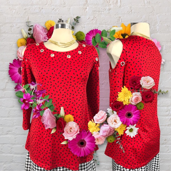 Lily Morgan | Tops | Lily Morgan Red And Black 34 Sleeves Open Shoulder ...